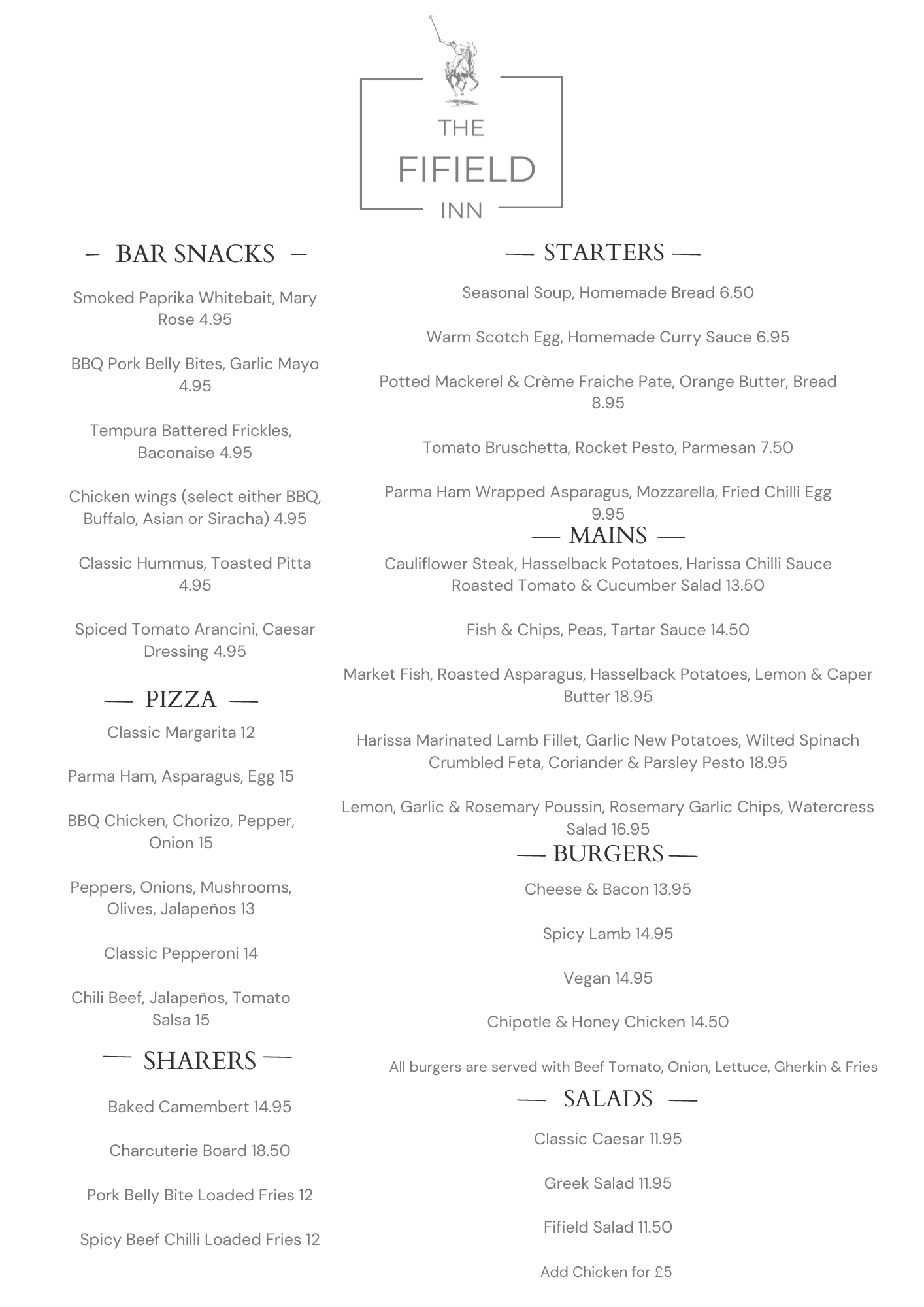 Menu – The Fifield Inn