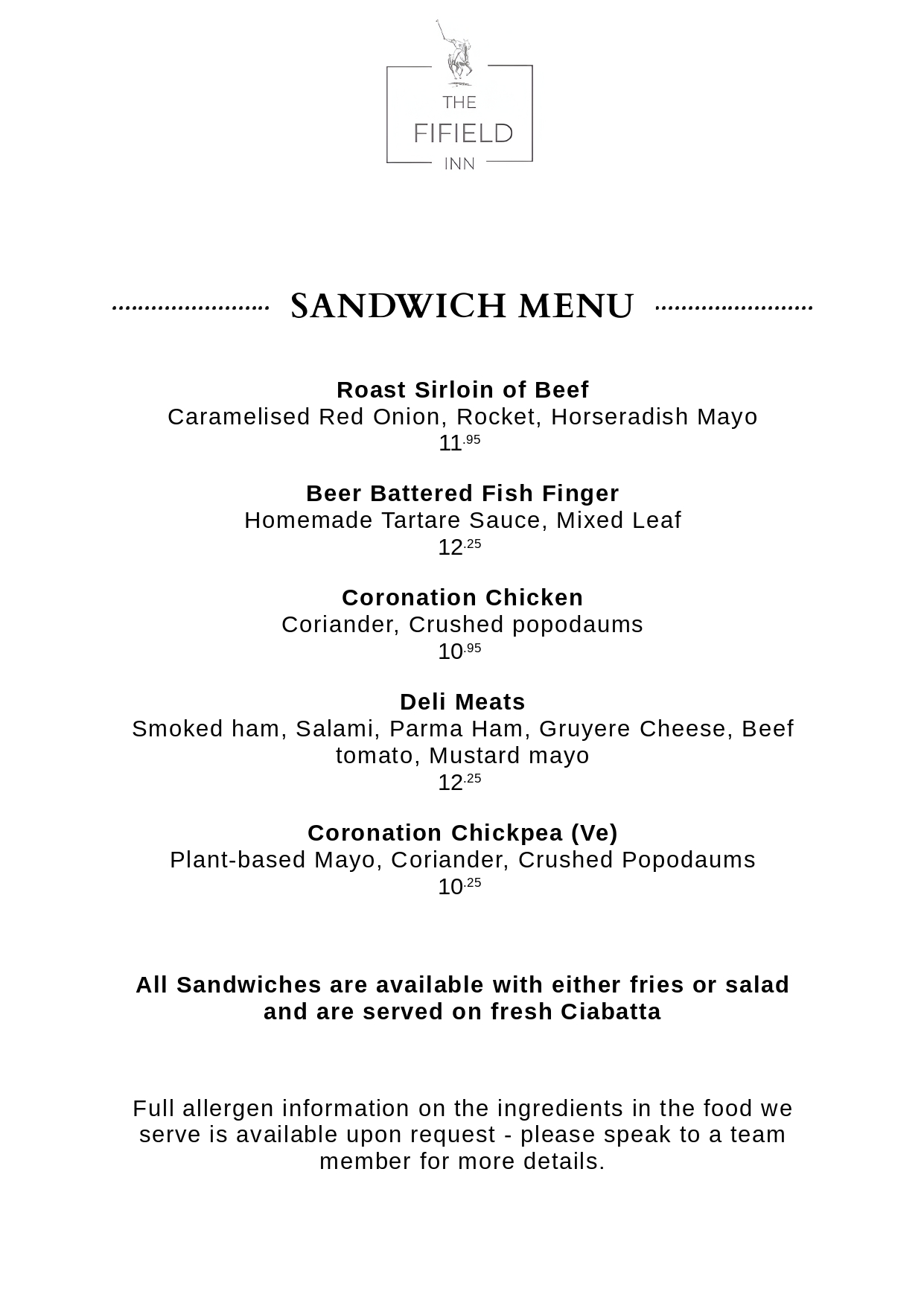Menu – The Fifield Inn